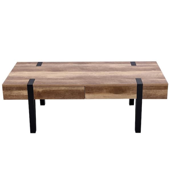 LuxenHome 21.69 in. Black Oak Finish Rectangle MDF Coffee Table with ...