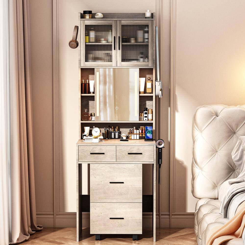 Karl home 2-Piece Gray Makeup Vanity Set with Mirror K1G52005635 - The ...