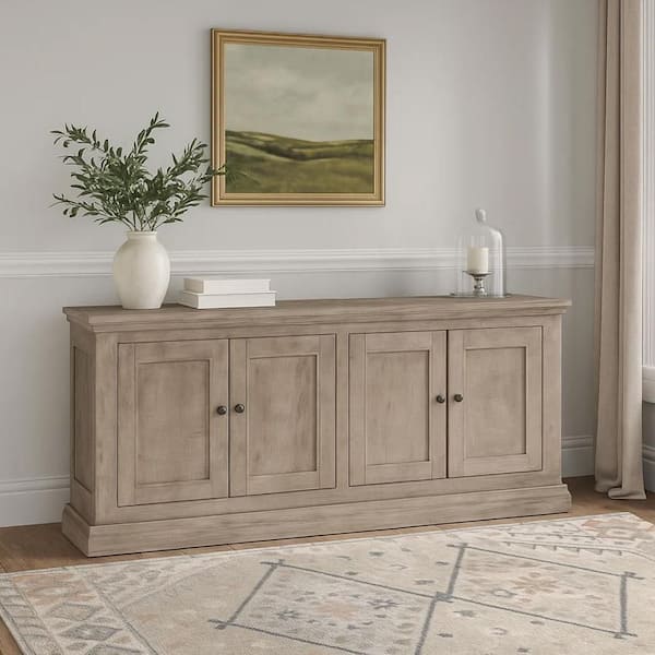 Benjara Miy Gray Wood 83 in. Sideboard Buffet Cabinet with Shelves ...