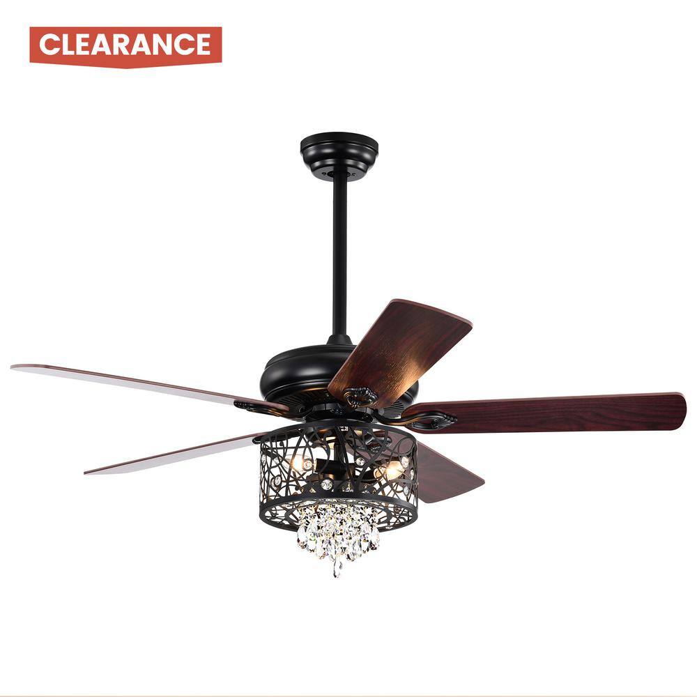 BANSA ROSE 52 in. Indoor/Outdoor Black Ceiling Fan Light with Remote ...