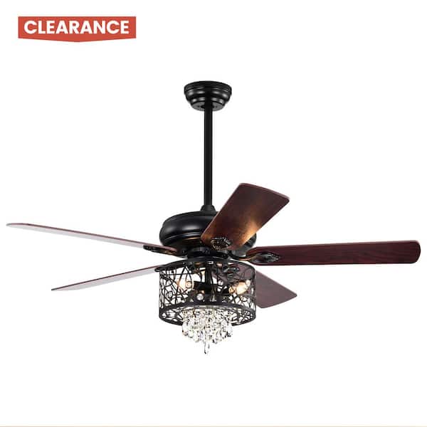BANSA ROSE 52 in. Indoor/Outdoor Black Ceiling Fan Light with Remote ...