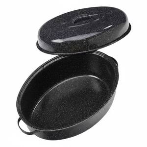 Black Enamel on Steel Covered Oval Roasting Pan with Lid Cooktop ...
