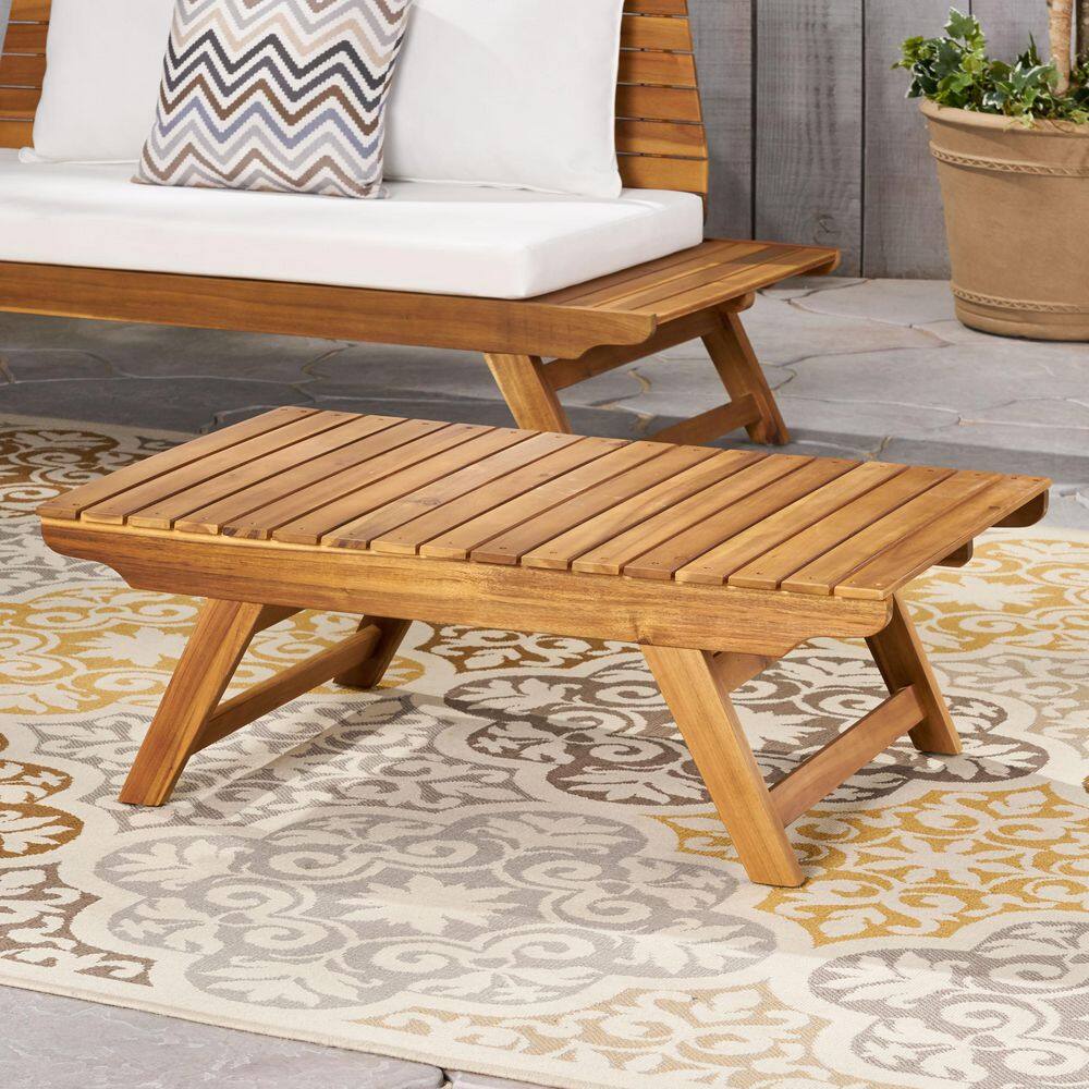 Teak Color Rectangle Acacia Wood Outdoor Coffee Table with Open Slat ...
