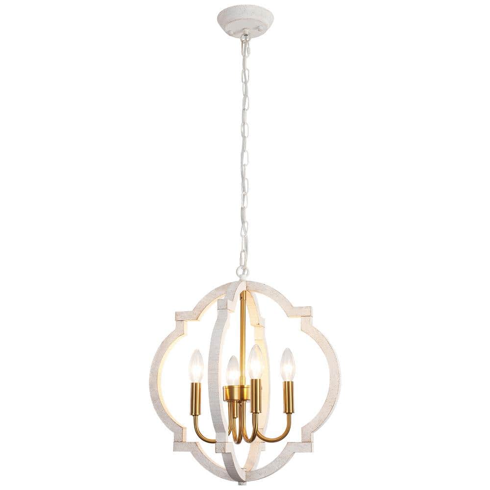 LWYTJO Tieton 4-Light Gold Vintage Orb Wood Chandelier Rustic Farmhouse ...