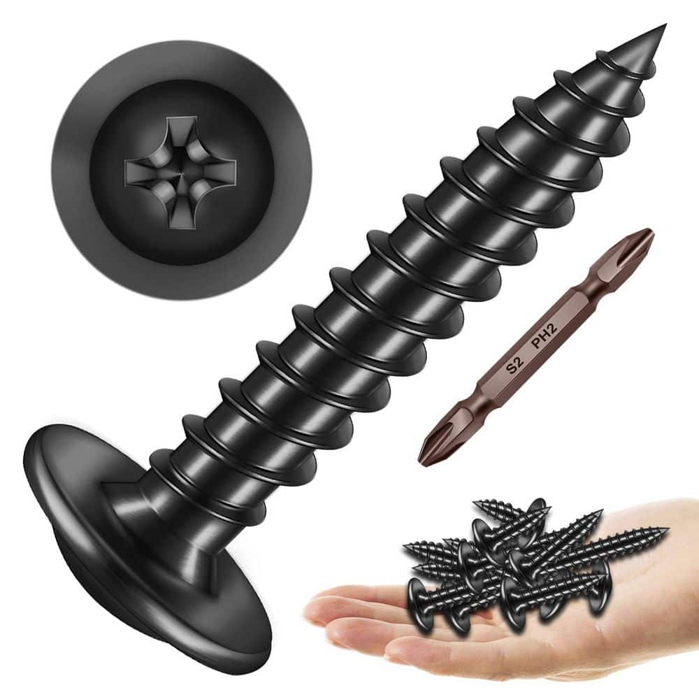MYWISH #8 x 1 in. Black Oxide Zinc Phillips Truss Head Self-Tapping ...