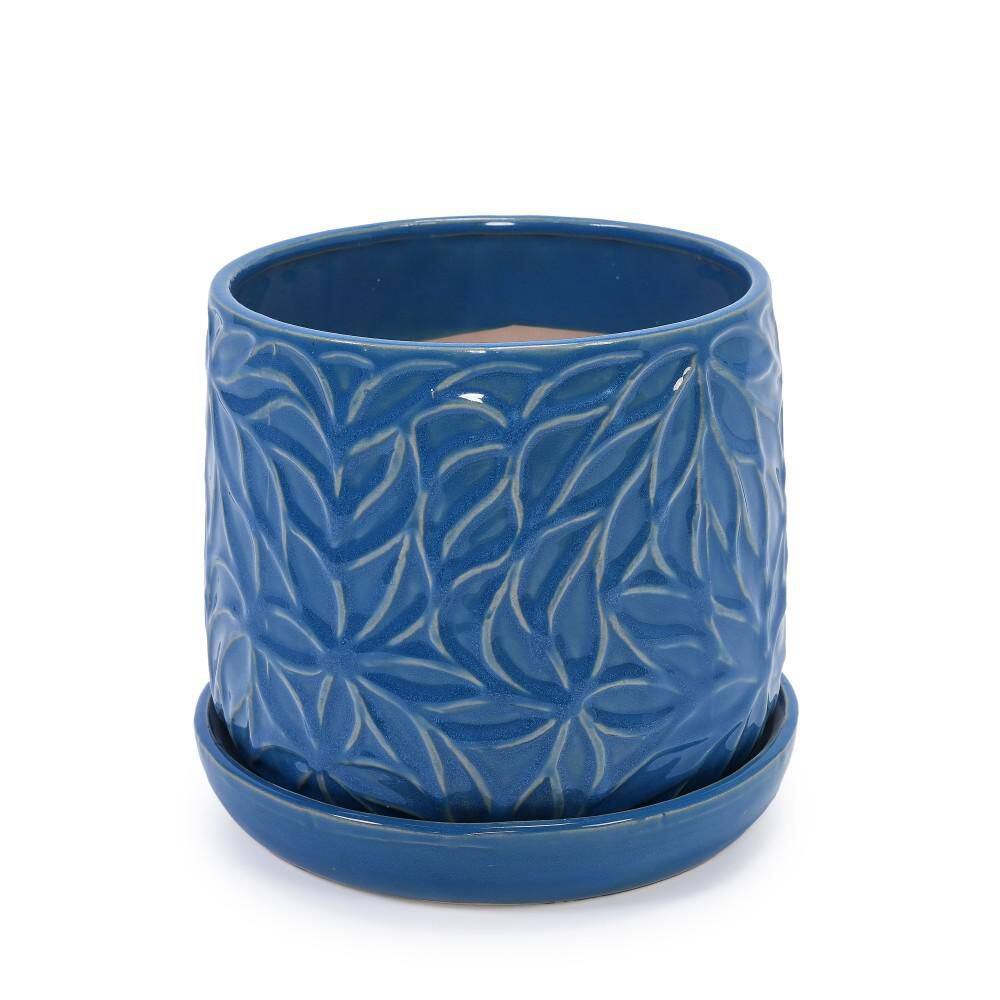 EPIPHANY DOUBLED INC (Set of 2) Antique Navy Blue Ceramic Flowerpot, 7 ...