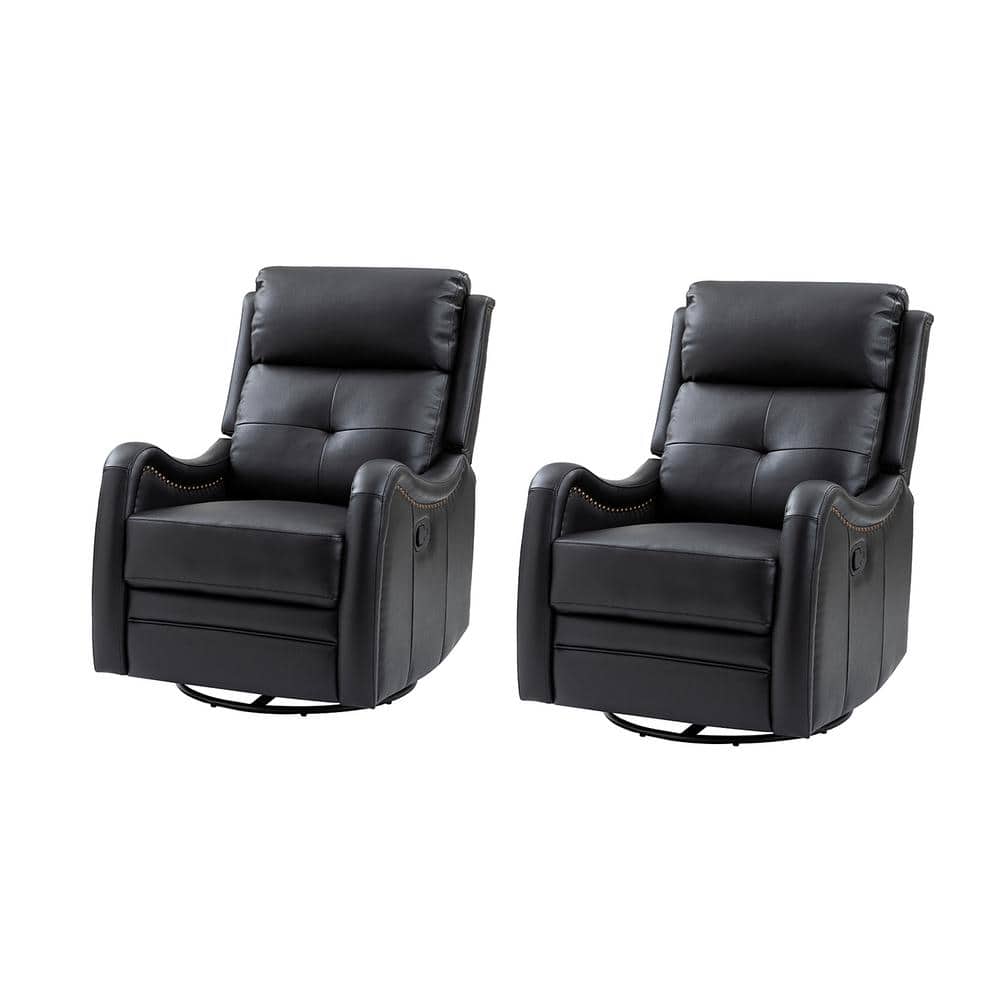 JAYDEN CREATION Gema Black Genuine Leather Swivel Rocker Recliner with ...