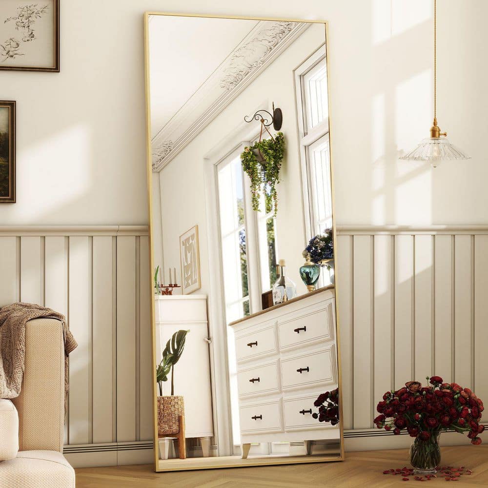 XRAMFY 21 in. W x 63 in. H Modern Rectangular Aluminum Framed Gold Full ...