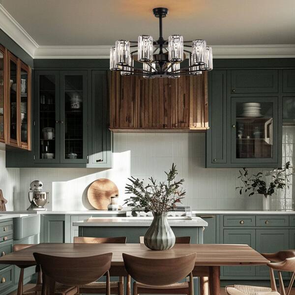 Pacific Core 36 in. 10-Light Black Crystal Chandelier Ceiling Fan(No ...