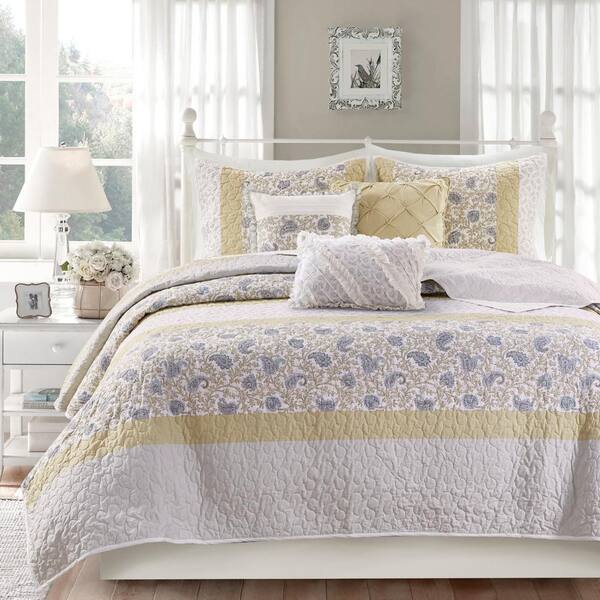 Madison Park Vanessa 6-Piece Yellow Cotton Percale King/Cal King Quilt ...