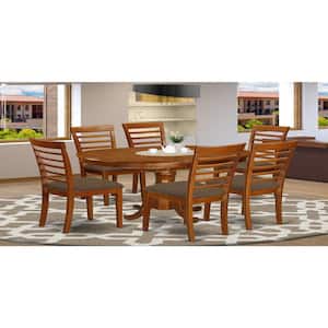 East West Furniture 7-Piece Oval Saddle Brown Finish Solid Wood Top ...
