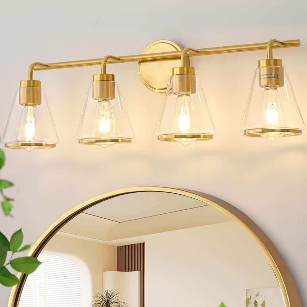 Deyidn Modern 30.31 in. 4 Light Gold Vanity Light with Glass Shade with ...