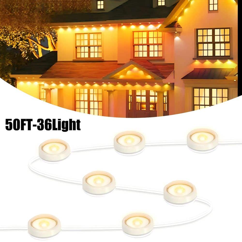 Bieuoram 36-Light 50 ft. Indoor/Outdoor Plug-in Integrated LED 2700K ...