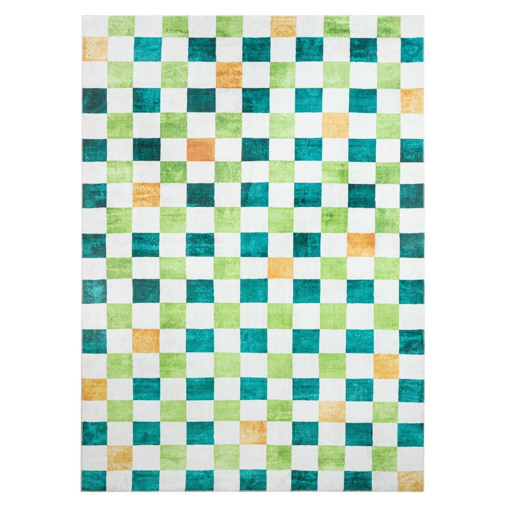 TOWN & COUNTRY PLAY Niko Checkmate Green/Multi 5 ft. x 7 ft. Indoor ...