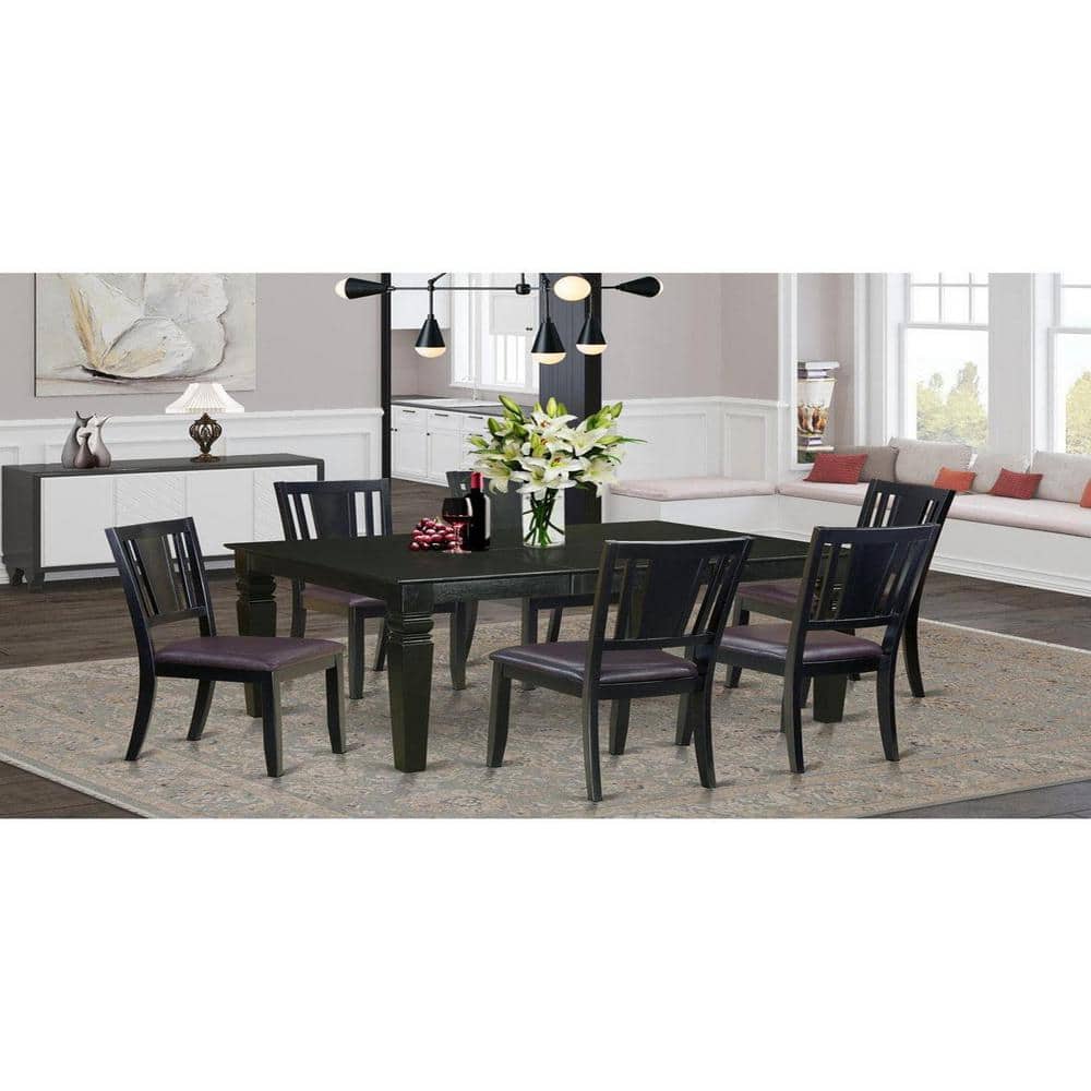 East West Furniture 7-Piece Rectangle Black Finish Solid Wood Top ...