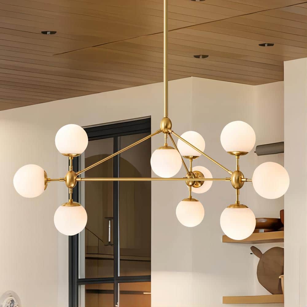 RRTYO Hermitage 10-Light Gold Unique Modern Chandelier with Milky White ...