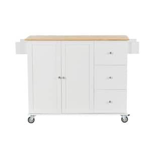 YOFE White Kitchen Island Cart with Drop Leaf, Kitchen Cart with LED ...