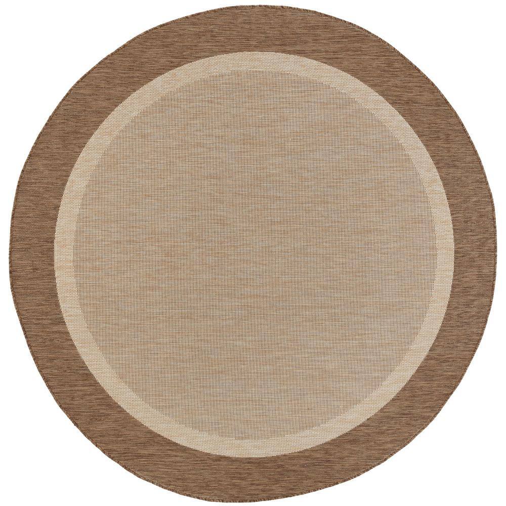 Tayse Rugs Eco Solid Border Brown 6 ft. Round Indoor/Outdoor Area Rug ...