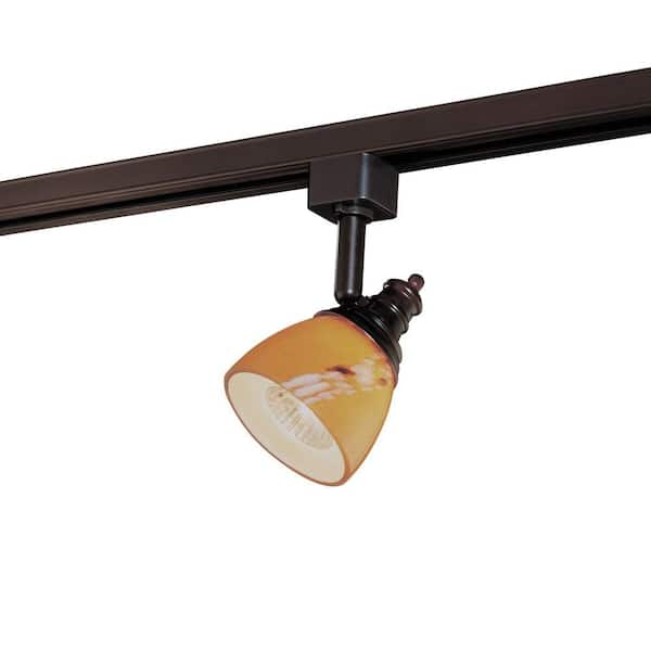 Hampton Bay Oil-Rubbed Bronze Linear Track Head with Art Glass Shade ...