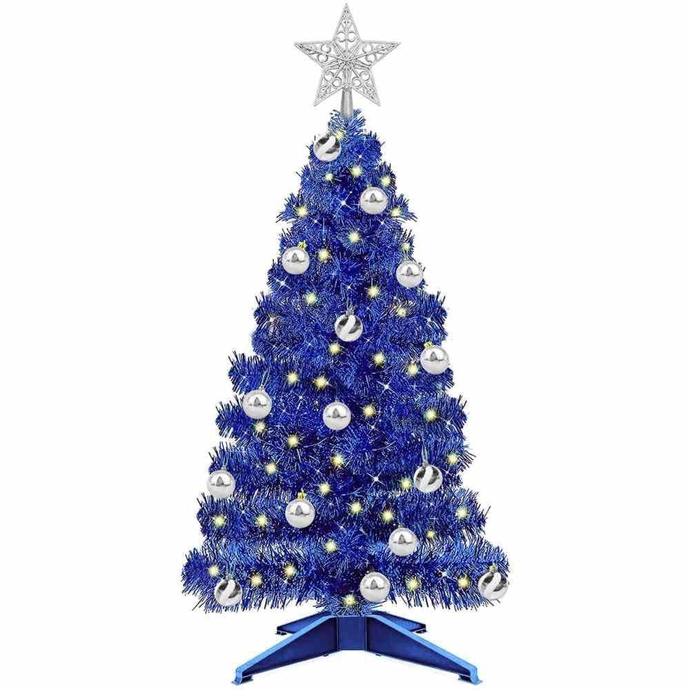 OGETFUUR 3 ft. Blue Mini Tabletop Small Christmas Tree with 50 Battery ...