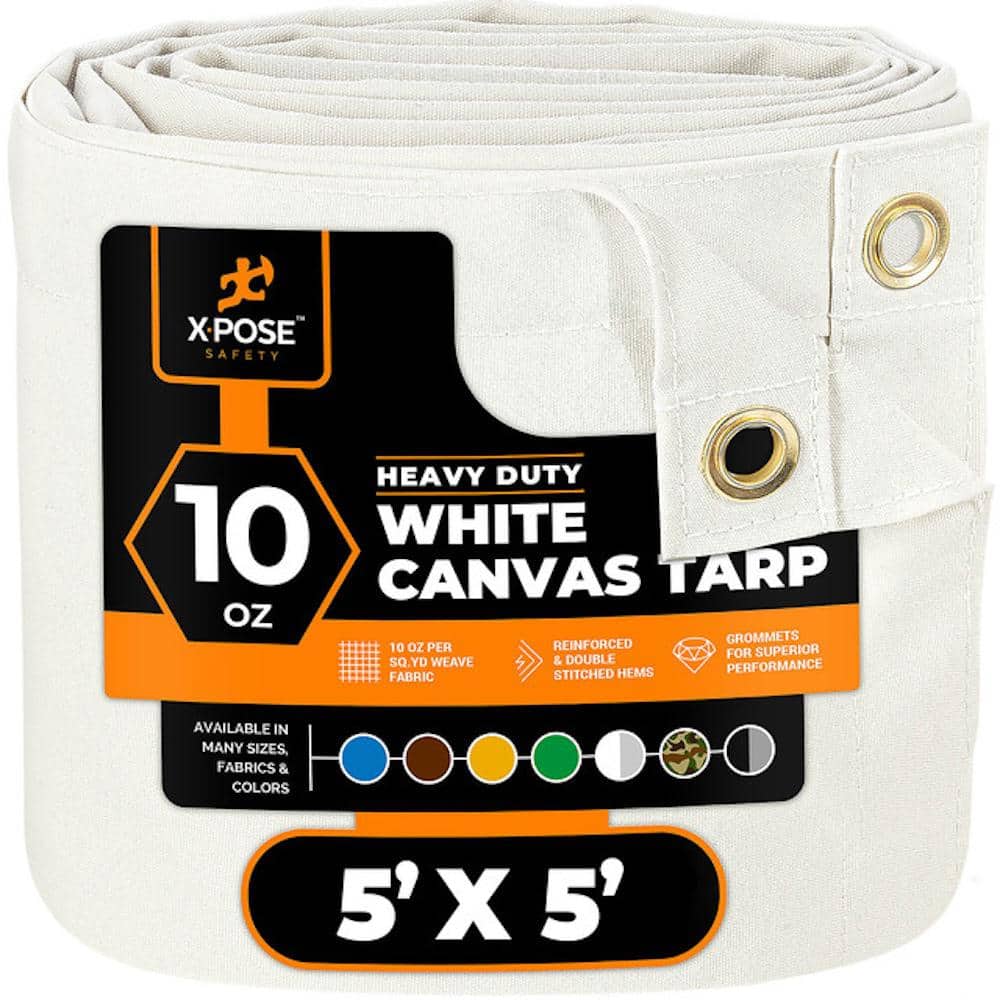 XPOSE SAFETY Canvas Heavy Duty 5 ft. W X 5 ft. L White 10 oz. Tarp ...