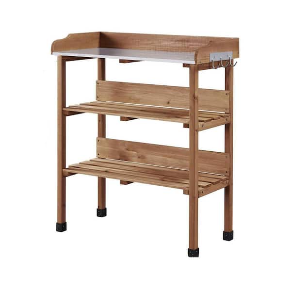 3-Tier Natural wood Plant Stand (35.4 in. H W x 23.6 in. H) L08QZDHY78 ...