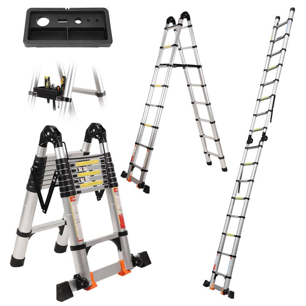 WRIGHTMASTER 16.5 ft. Reach Aluminum Telescoping Multi-Position Ladder ...