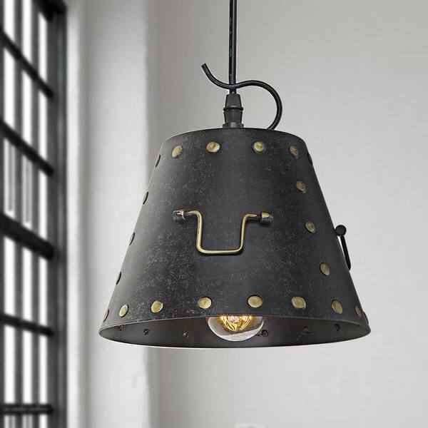 LNC 1-Light Melted Rivet Punk Style Black Farmhouse Pendant Light with ...