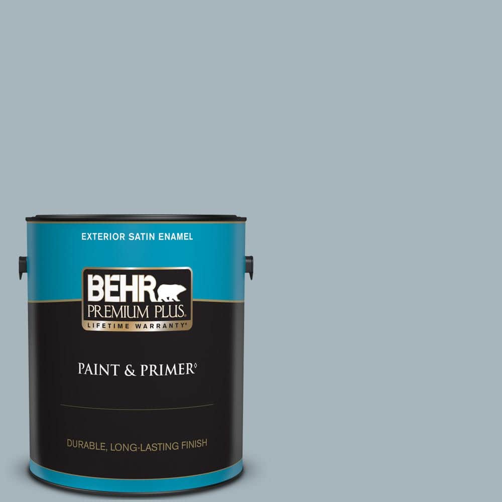 BEHR PREMIUM PLUS 1 gal. #N480-3 Shadow Blue Satin Enamel Exterior ...