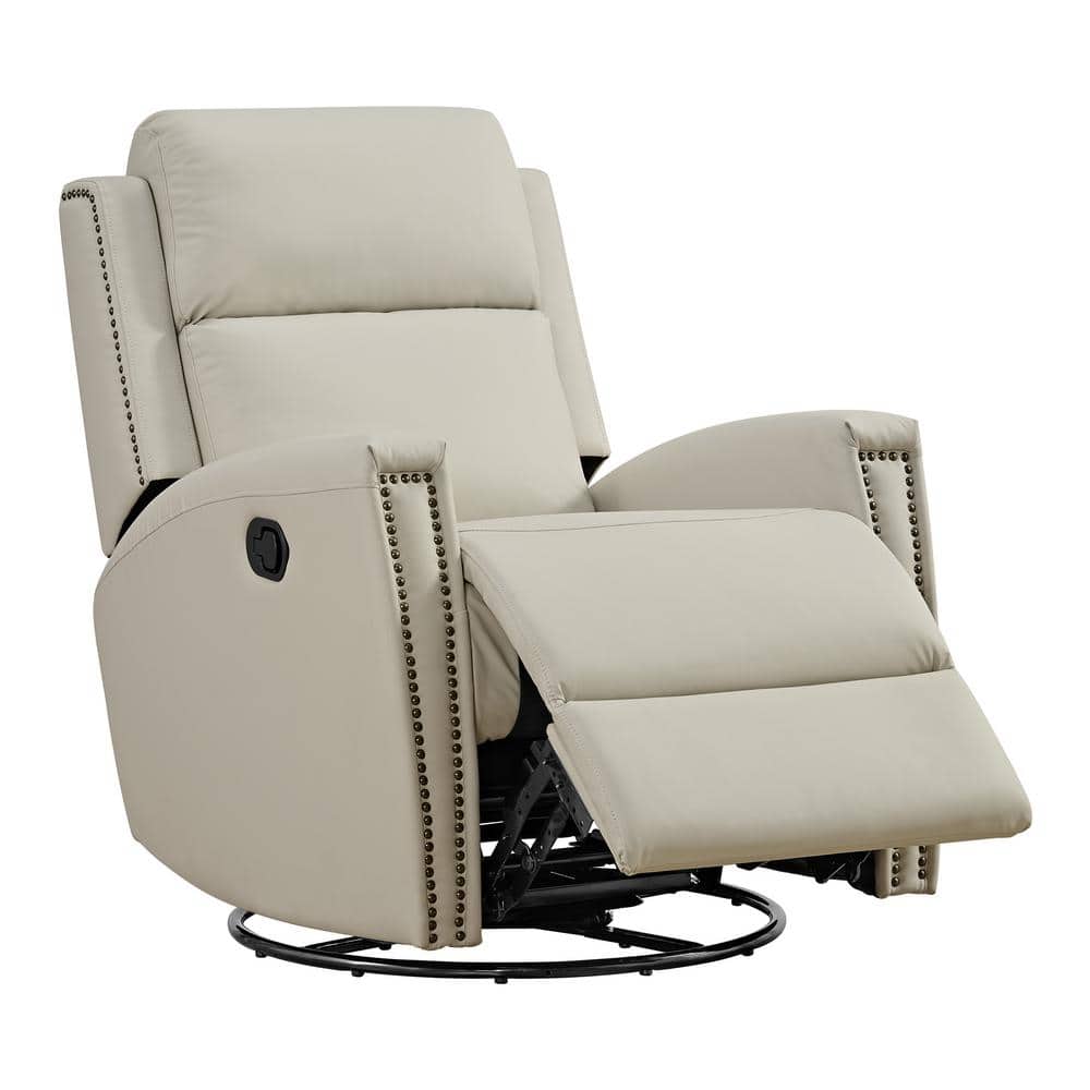 SPRUCE & SPRING Cybele Beige Leather Manual Swivel Glider Recliner ...
