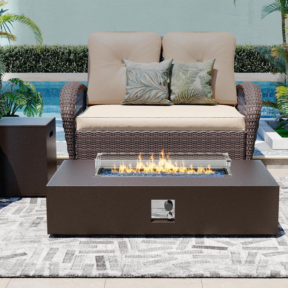 PATIO WATCHER 56 in. Rectangular lron Outdoor Fire Pit Table with Tank ...