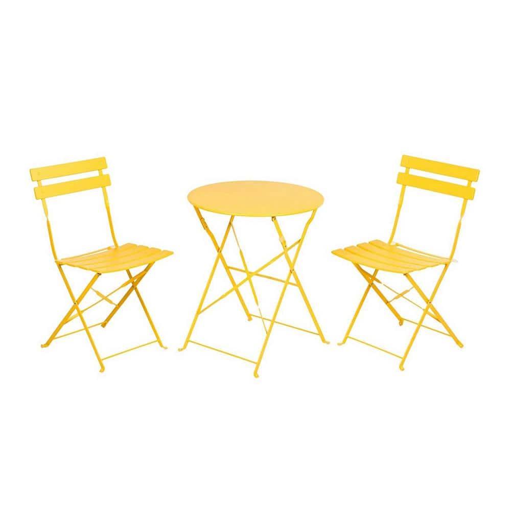Willit Yellow 3-Piece Metal Round 28 in. Table Height Outdoor Bistro ...