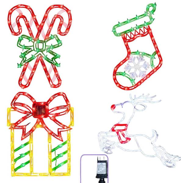 OGETFUUR 4-Piece Christmas Lighted Reindeer Gift Box Candy Cane ...