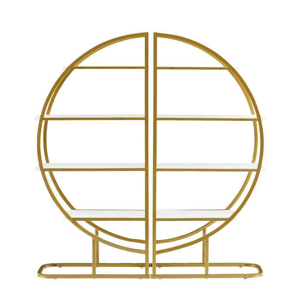 URTR Home Office 47 in. Wide Gold 4-shelf Bookshelf Round Open Bookcase ...