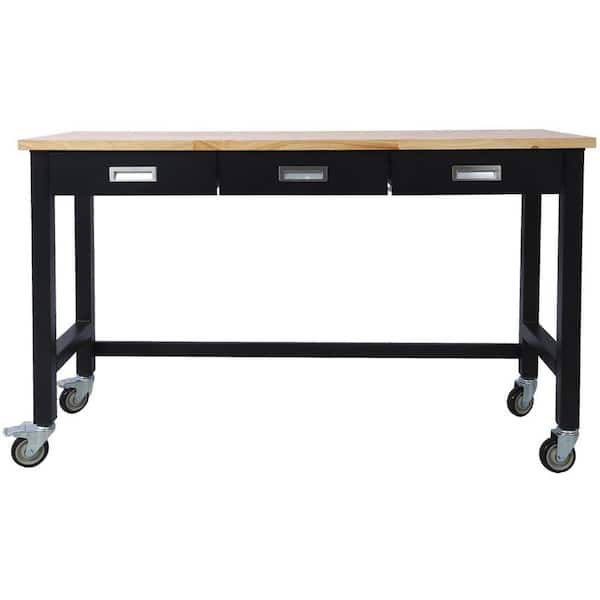 Miscool Ami 60" Work Bench with Drawer Storage Heavy Duty Bamboo Wood ...