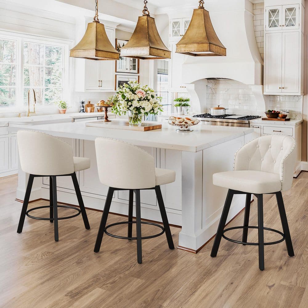 LUE BONA Arturo 26 in.White Faux Leather Upholstered Swivel Bar Stool ...