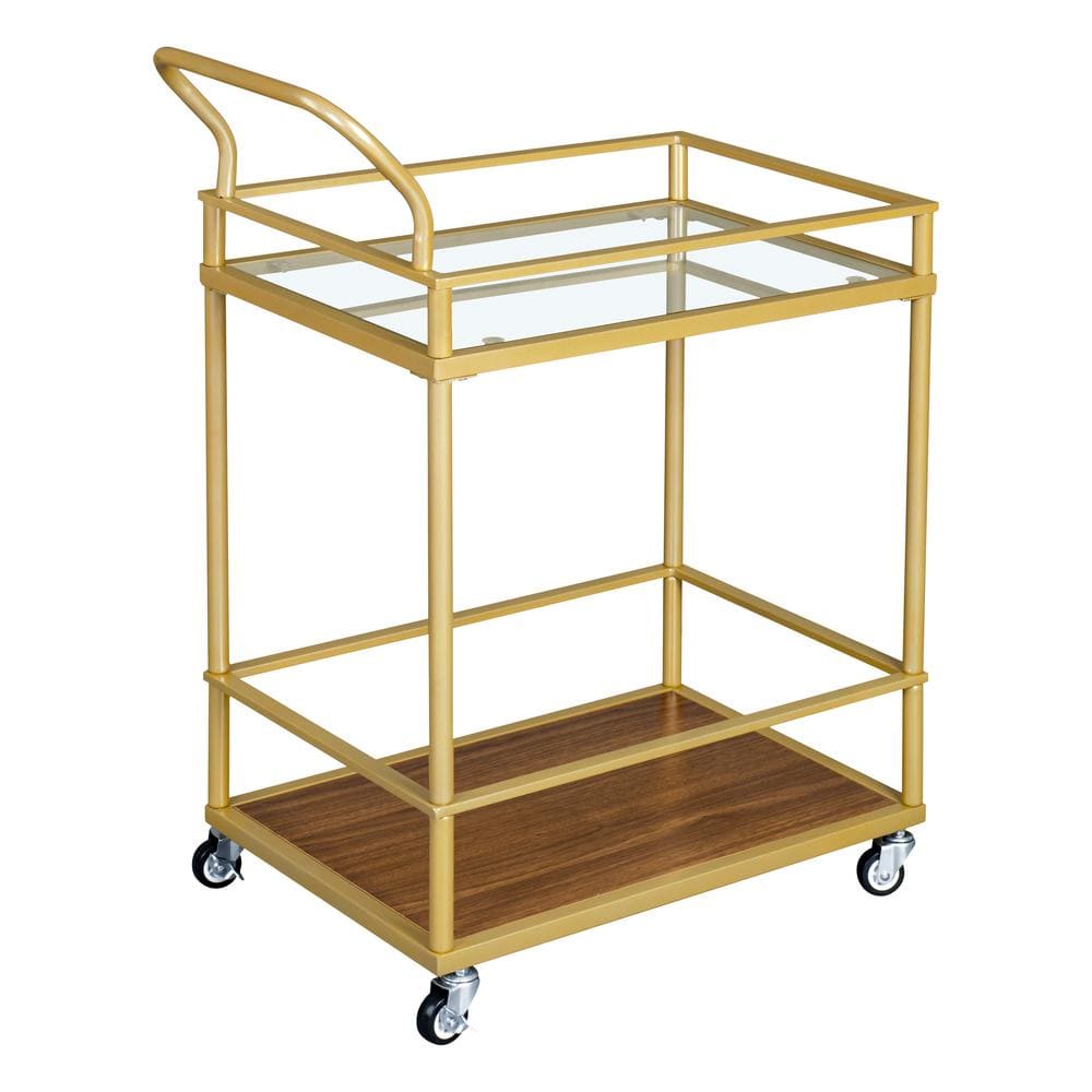 Tatahance Gold Metal Frame Kitchen Cart with Wheels (2-Tier) W68837453 ...