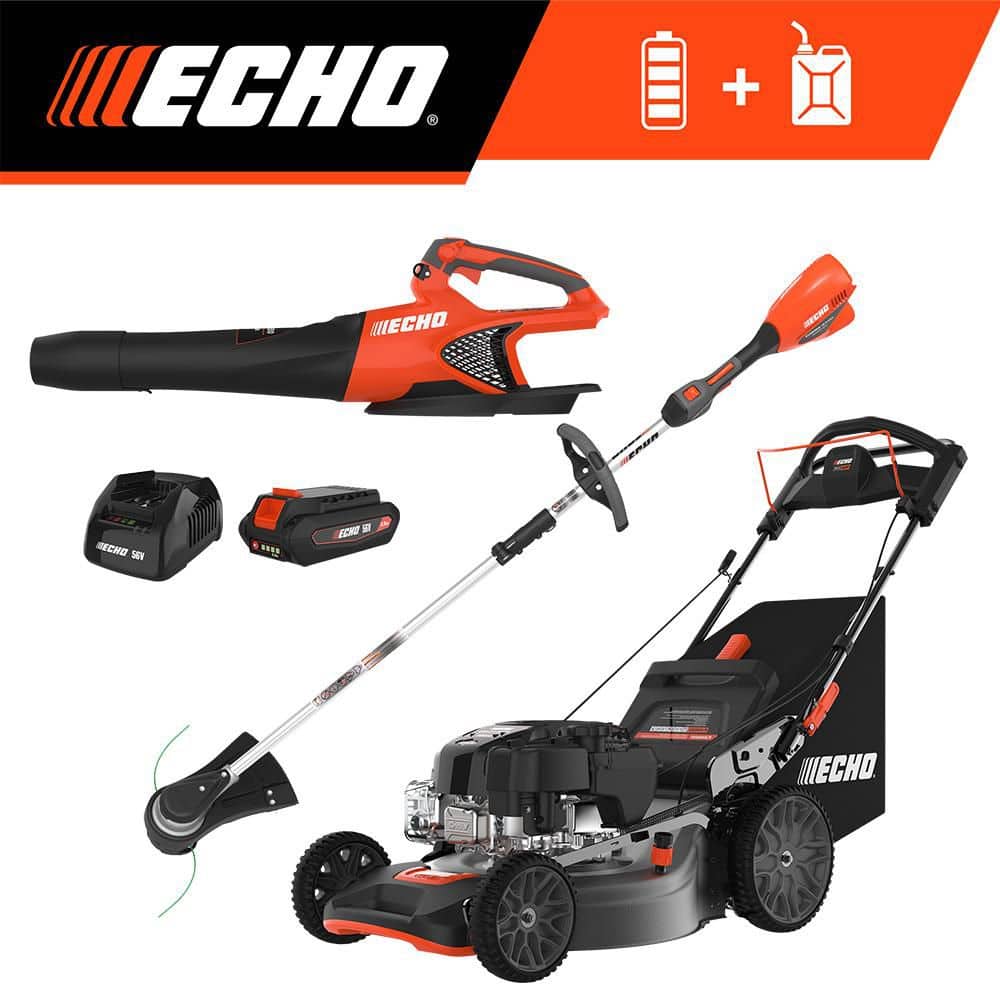 ECHO 21 in. 190 cc Gas 3-in-1 RWD Self-Propelled Mower and 56V String Trimmer/Blower w/ 2.5Ah ...