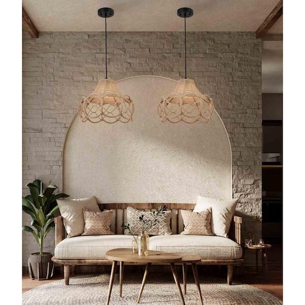 Volume Lighting 1-Light Black Single Island Pendant Light with Hemp ...