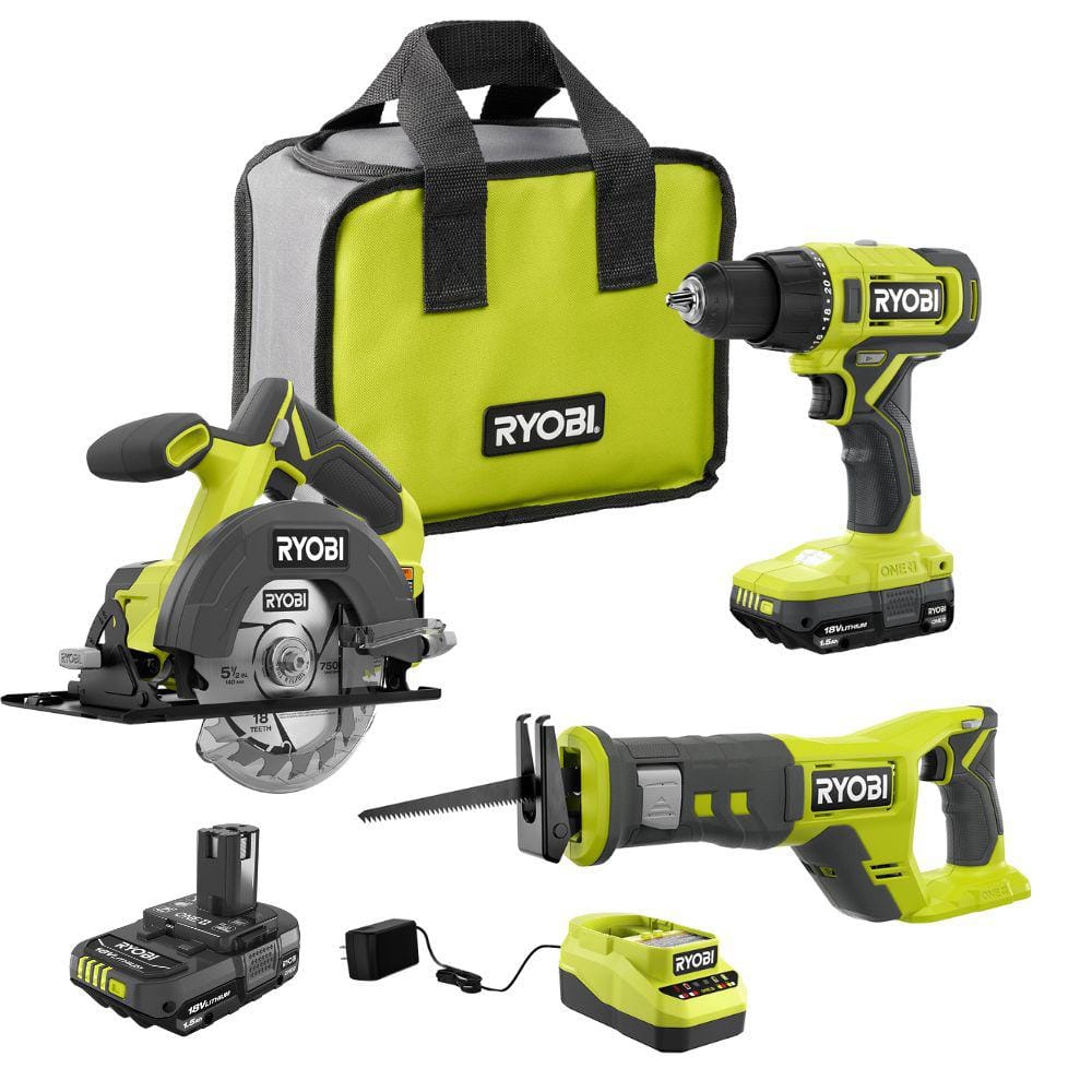 RYOBI ONE+ 18V Cordless 2-Tool Combo Kit w/ Drill/Driver, Circular Saw ...
