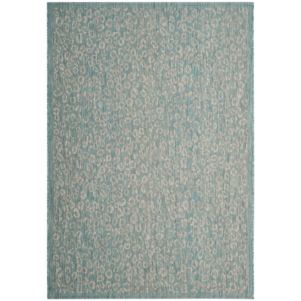 SAFAVIEH Courtyard Aqua/Gray 5 ft. x 8 ft. Border Cheetah Indoor ...