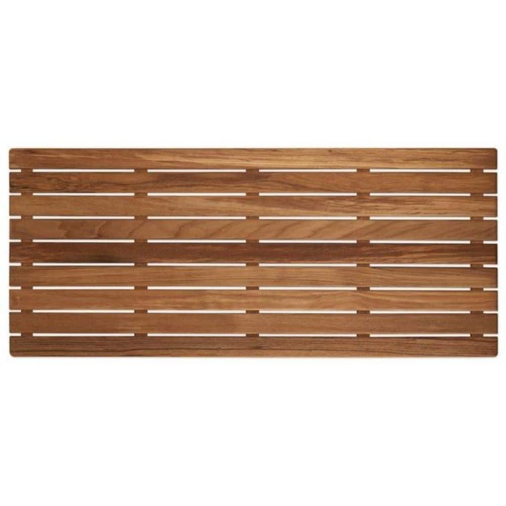 HomeRoots 32 in. x 14 in. Brown Solid Color Wood Rectangle Bath Mat ...