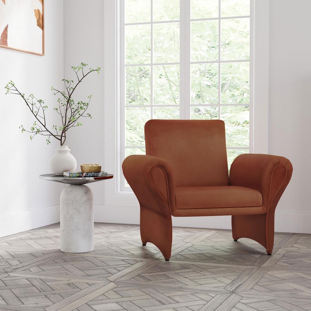 Coaster Liana Rust Fabric Accent Armchair with Upholstered Roll Arm ...