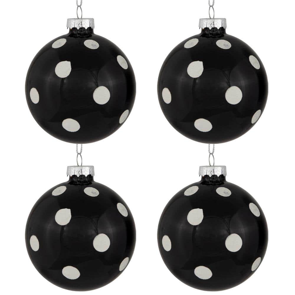 Northlight 3 in. (80 mm) Black and White Polka Dots Christmas Glass ...