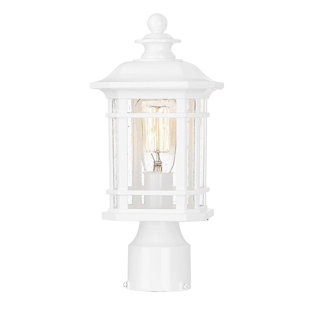 JAZAVA 1-Light White Aluminum Hardwired Outdoor Weather Resistant Post ...