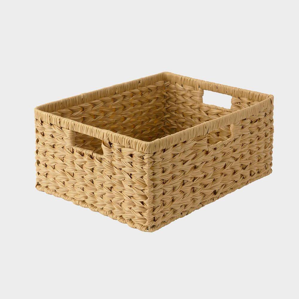 Brown 16.5 in. x 7.5 in. Polypropylene Decorative Basket with Handles ...