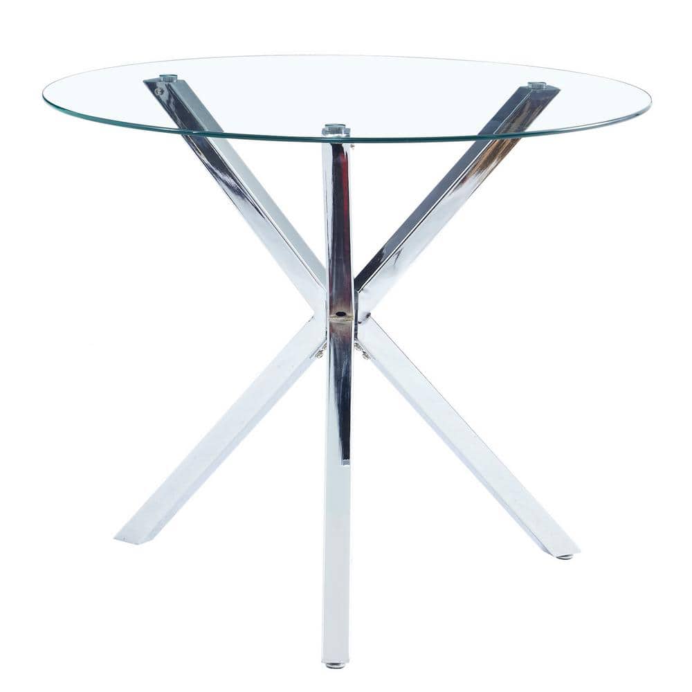 Winado Transparent Silver Modern Tempered Glass Round Dining Table ...