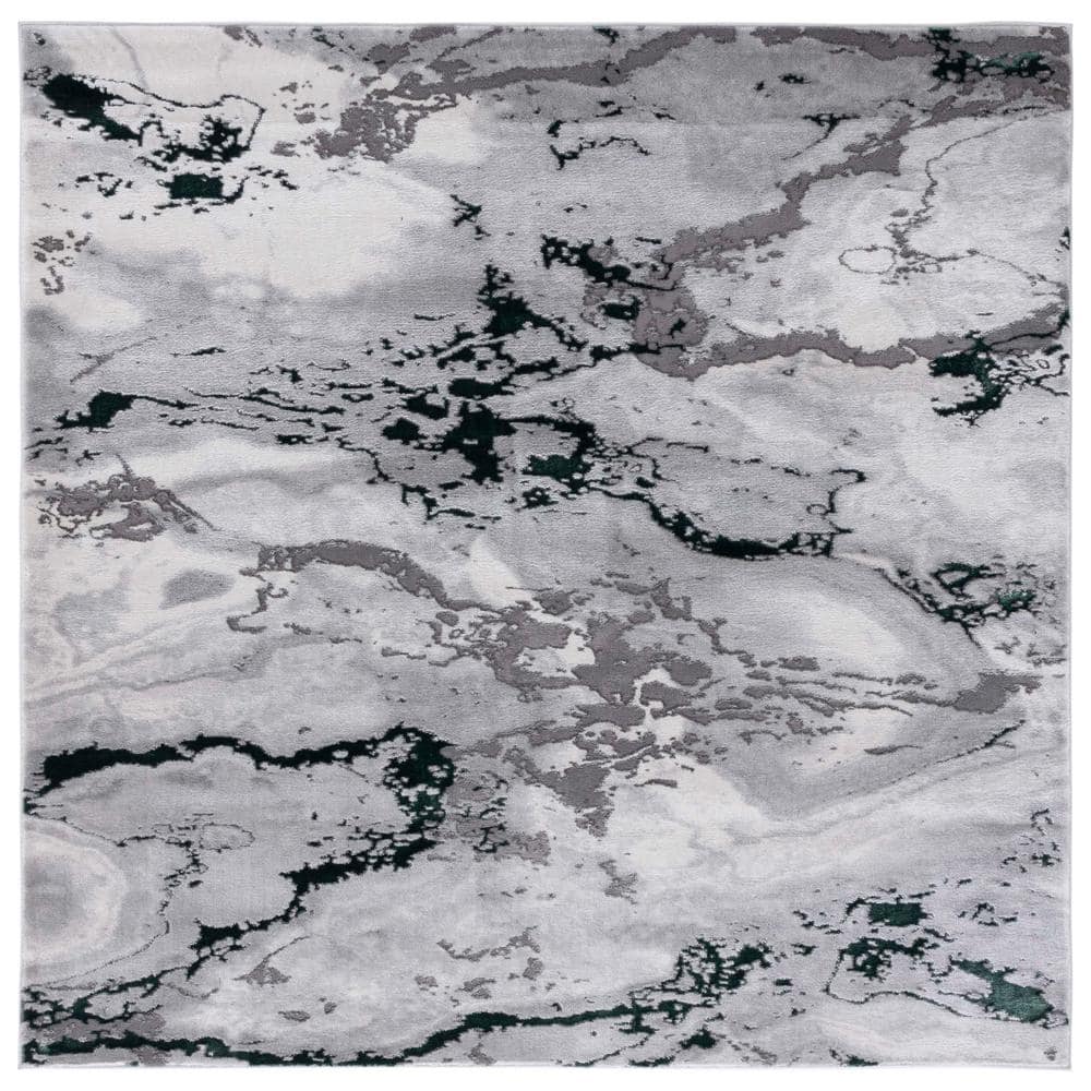 SAFAVIEH Craft Gray/Green 7 ft. x 7 ft. Marbled Abstract Square Area ...