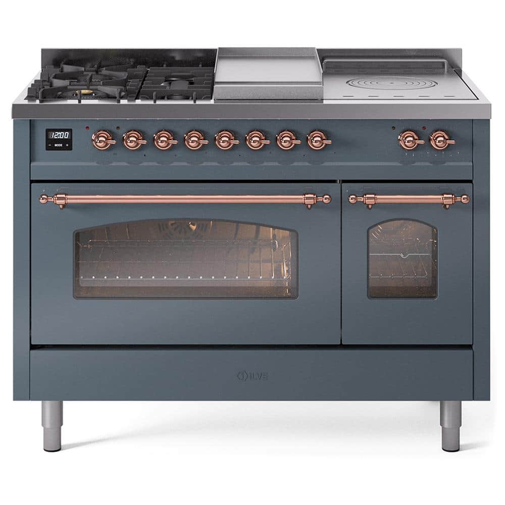 ILVE Nostalgie II 48 in. 5 Burner+Frenchtop+Griddle Liquid Propane Dual ...