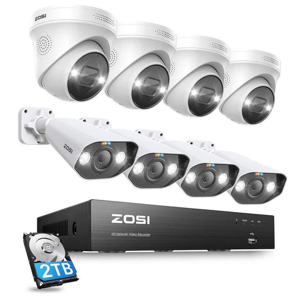 ZOSI 4K 8-Channel 5MP POE 2TB NVR Security Camera System with 8 Wired ...
